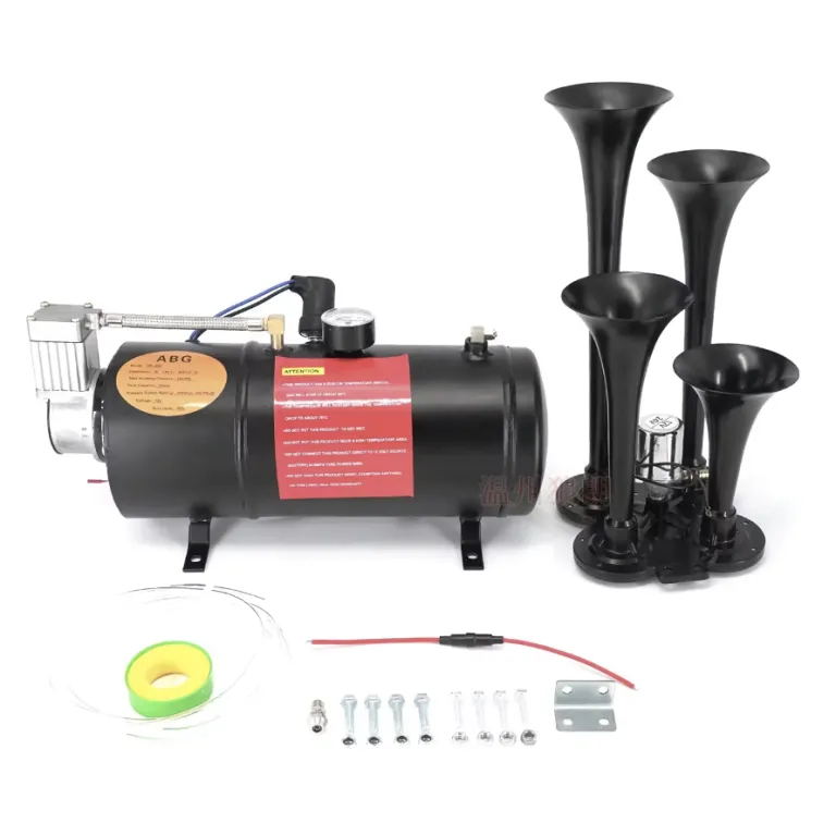 Train Horn Kit - 12v with Compressor - 4 Horn Kit with Buttons etc